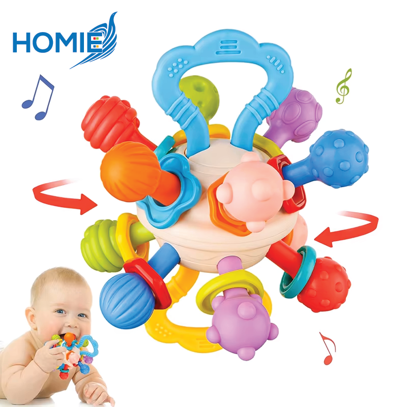 Colorful Sensory Soft Baby Rattle Ball Teething Ball Toys Infant Silic ...